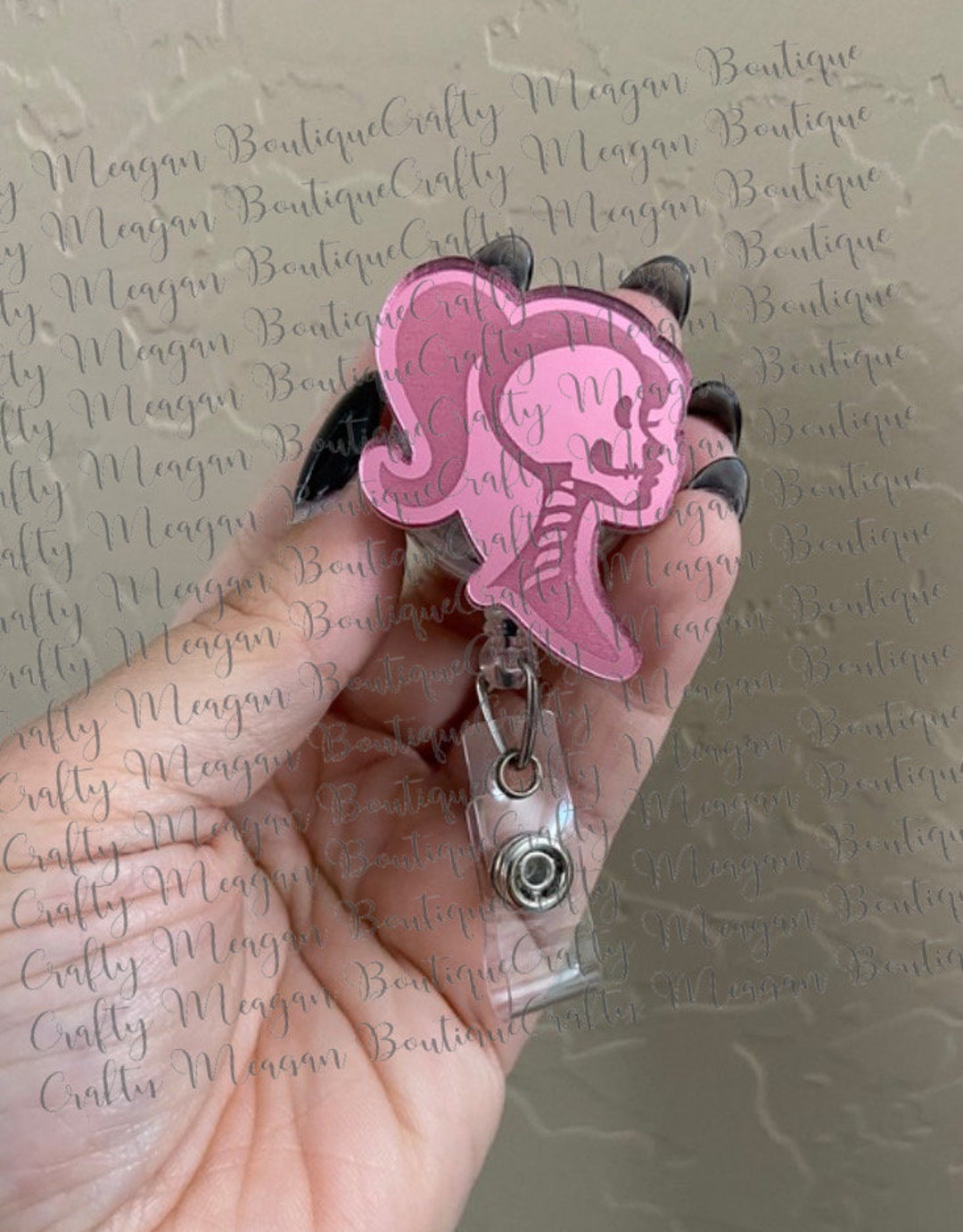 Skeleton Girl Profile Hot Pink Mirrored Badge Reel, Xray Tech, Ct Tech ...