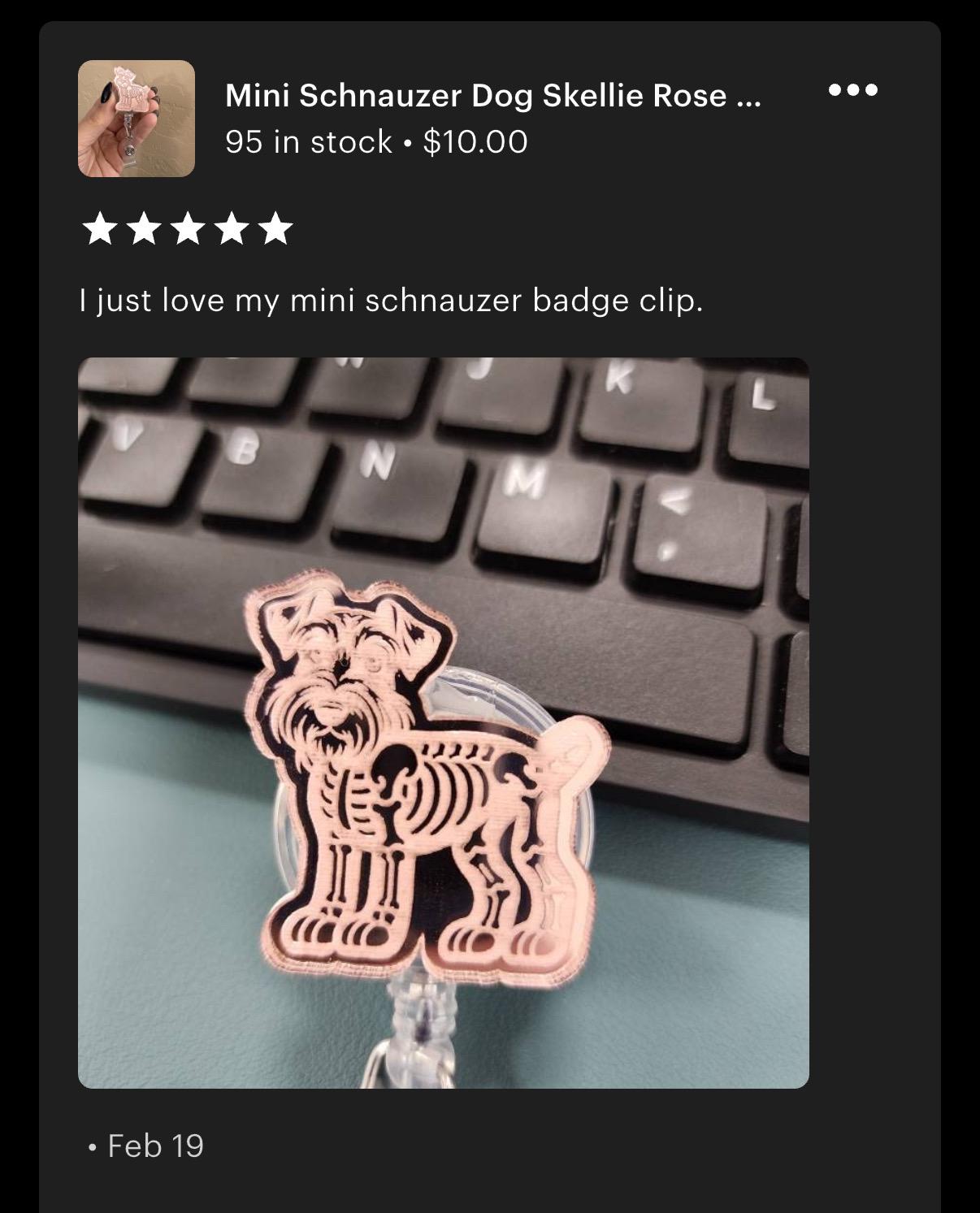 Mini Schnauzer Dog Skellie Rose Gold Mirrored Badge Reel, Ct Tech ...