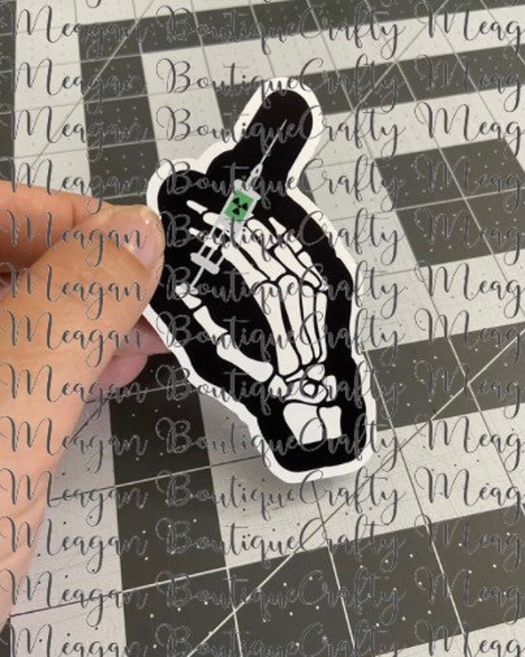 Skeleton Hand Holding Radioactive Needle Glossy Sticker, Nuc Med Tech ...