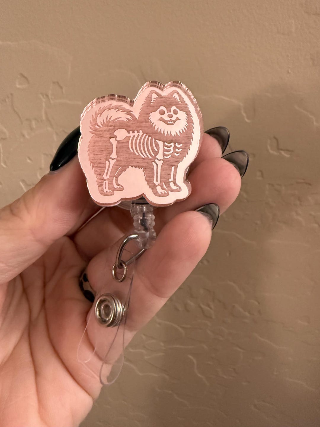 Pomeranian Dog Skellie Rose Gold Mirrored Badge Reel, Ct Tech, Computed ...