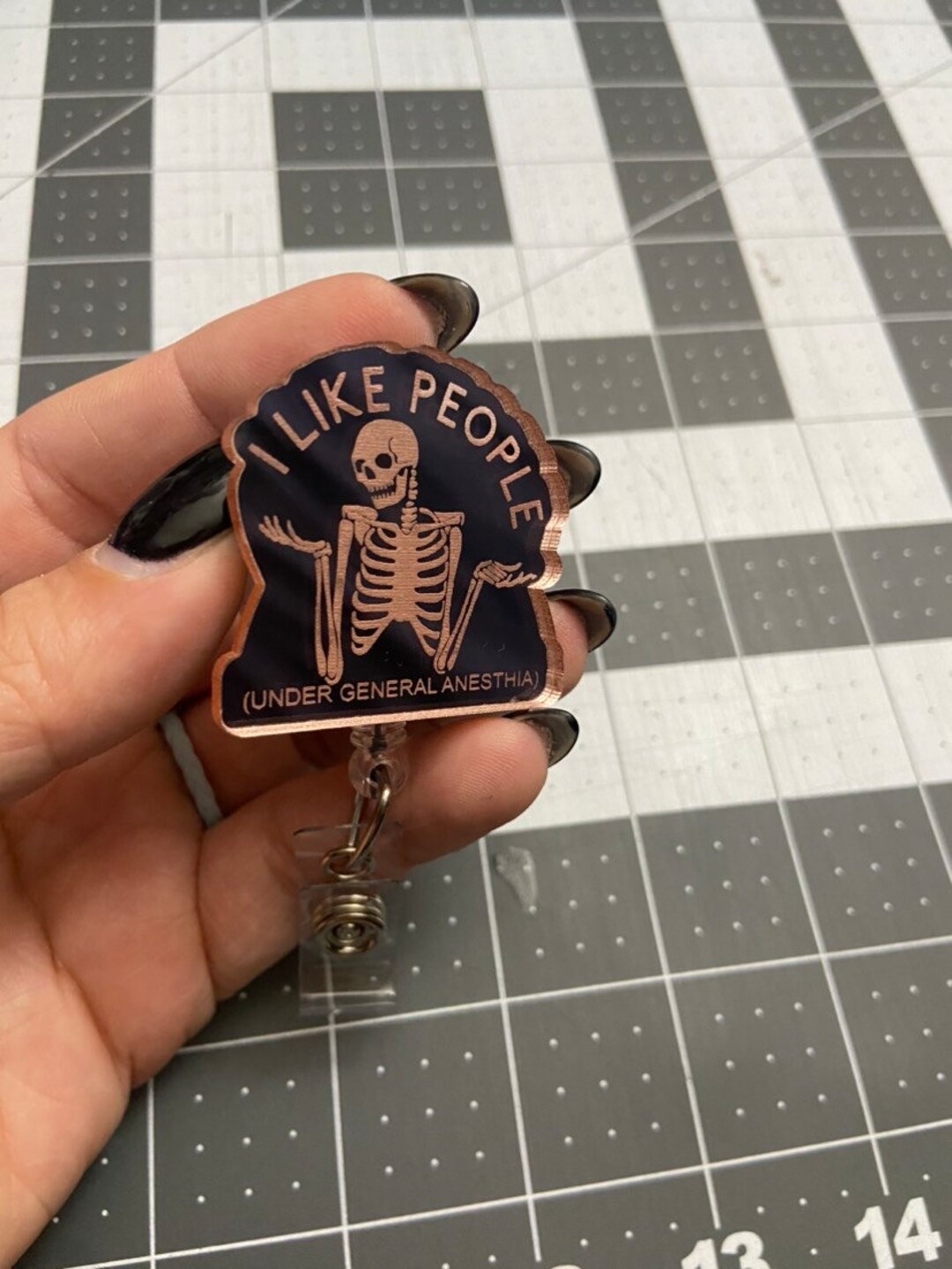 I Like People under General Anesthesia Rose Gold Badge Reel, Ct Tech ...