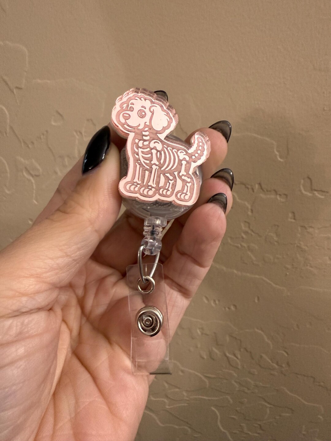 Golden Doodle Dog Skellie Rose Gold Mirrored Badge Reel, Ct Tech ...
