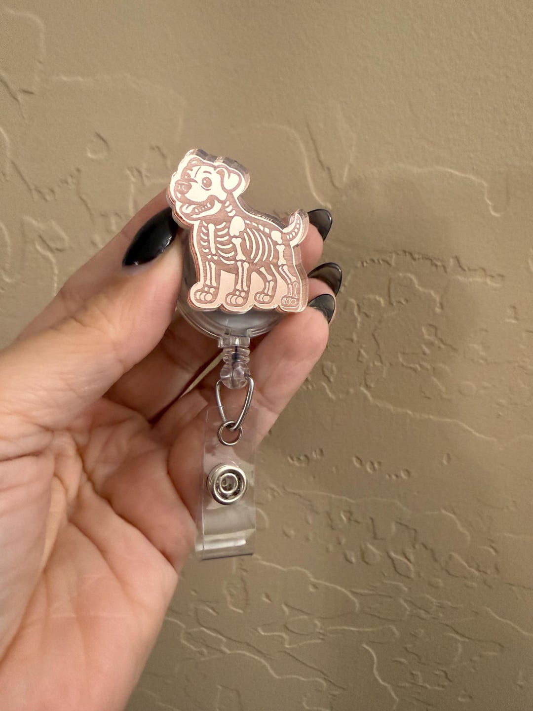 Pit/labrador Dog Skellie Rose Gold Mirrored Badge Reel, Ct Tech ...