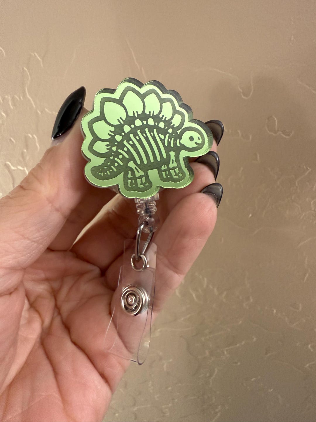 Dino Skellie Green Mirrored Badge Reel, Xray Tech, Ct Tech, Radiology ...