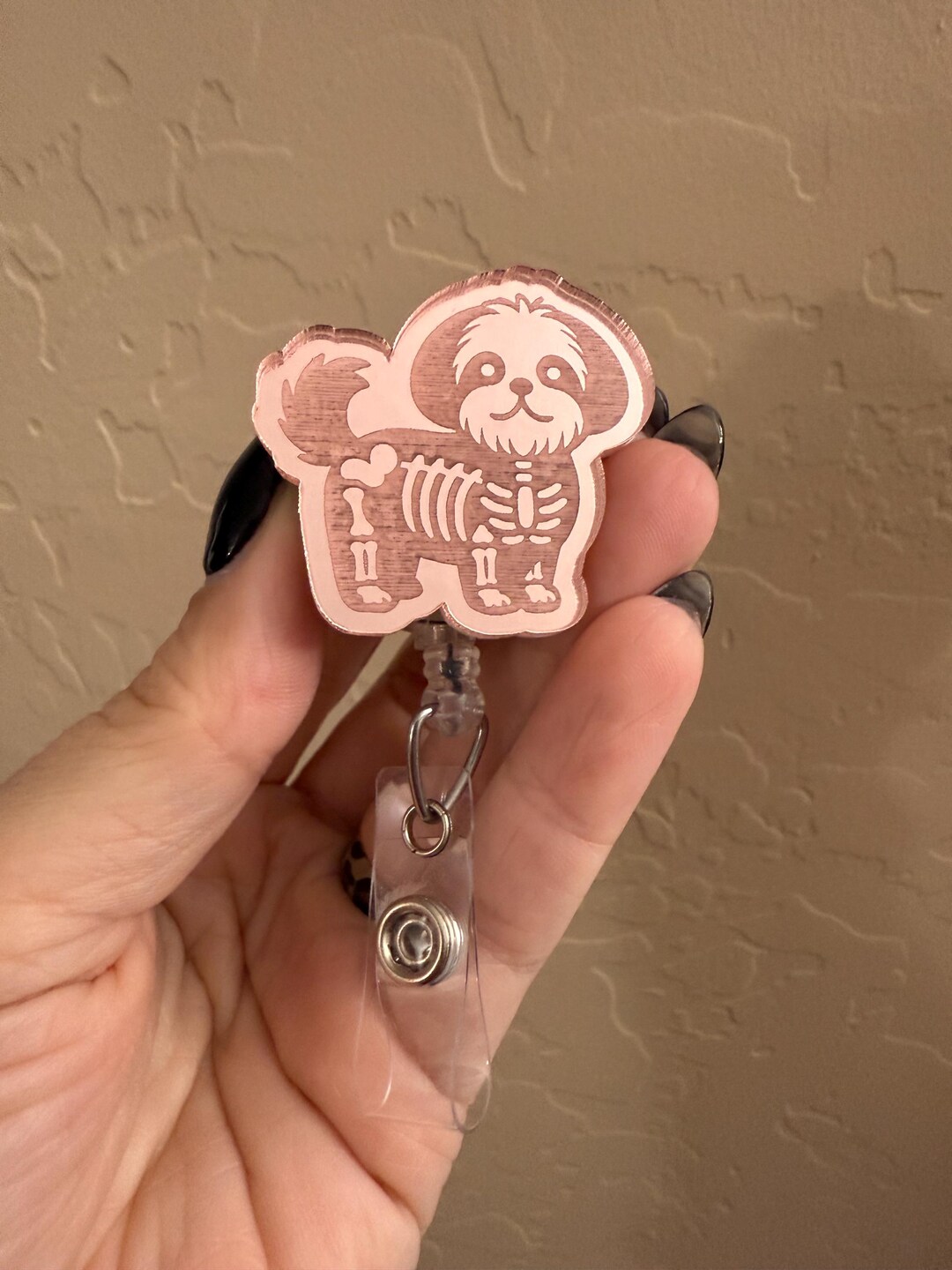 Shih Tzu, Terrier, Dog Skellie Rose Gold Mirrored Badge Reel, Ct Tech ...