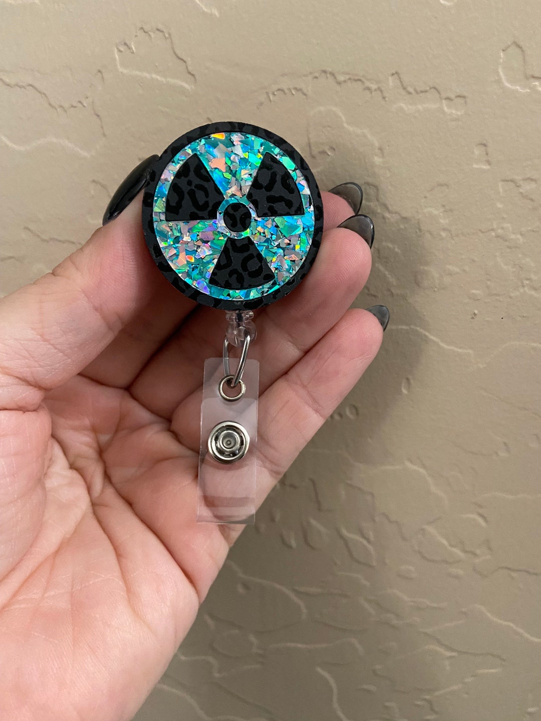 Radiation Symbol Cheetah Print W/teal Chunky Glitter Badge Reel, Ct ...