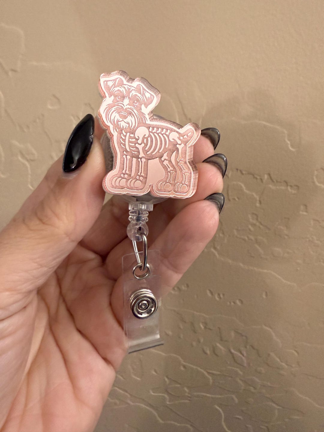 Mini Schnauzer Dog Skellie Rose Gold Mirrored Badge Reel, Ct Tech ...