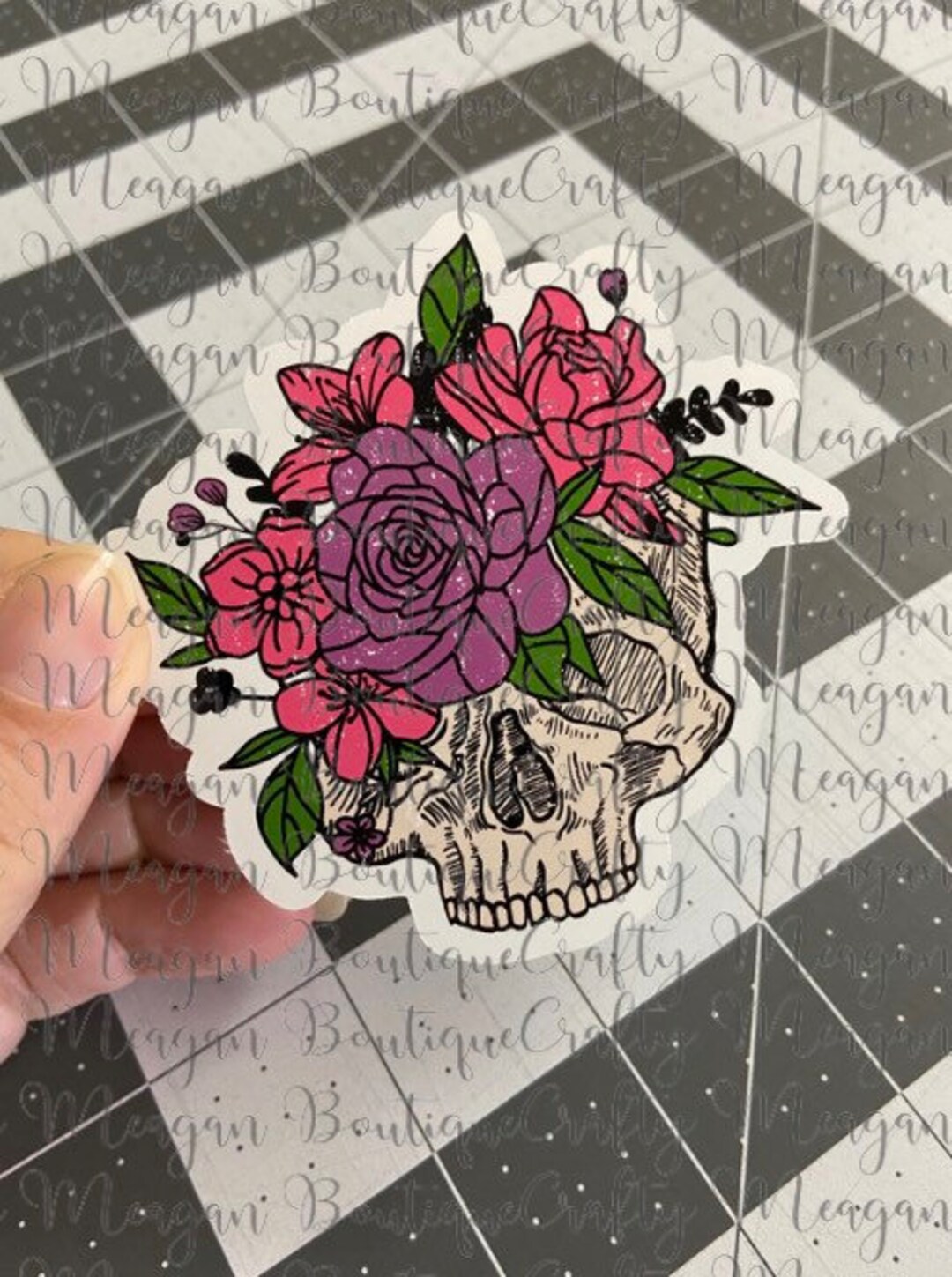 Flowery Skull Glossy Sticker, Skeleton, Flowers, Rad Tech, Radiologic ...