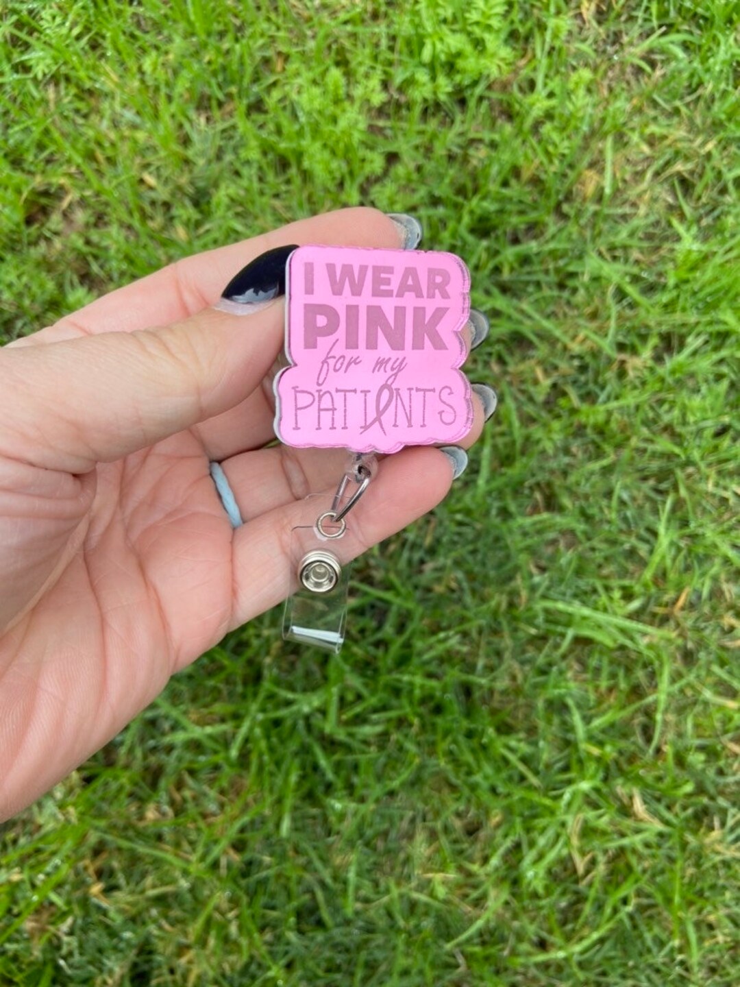 I Wear Pink for My Patients, Pink Mirrored Badge Reel, Mammo ...