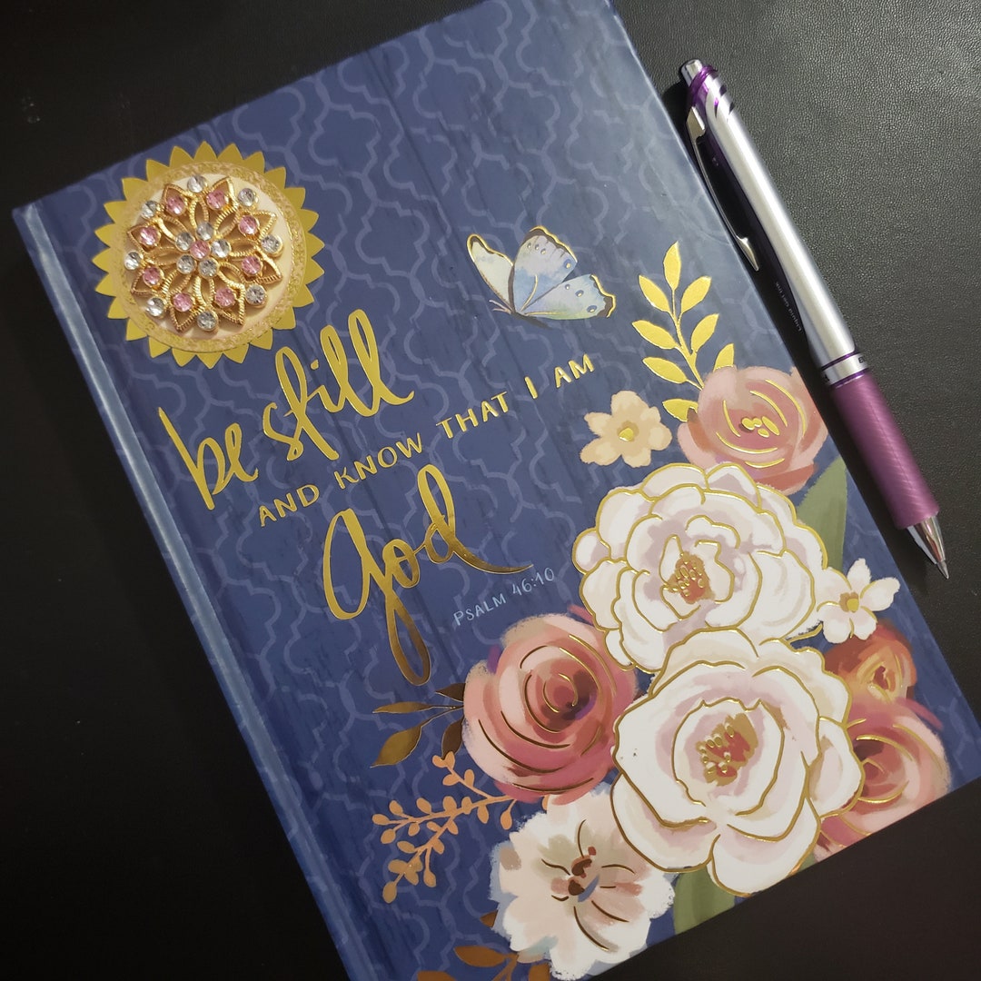 Thick Blue Paste Notebook Decorated Flowers Golden Accents With ...