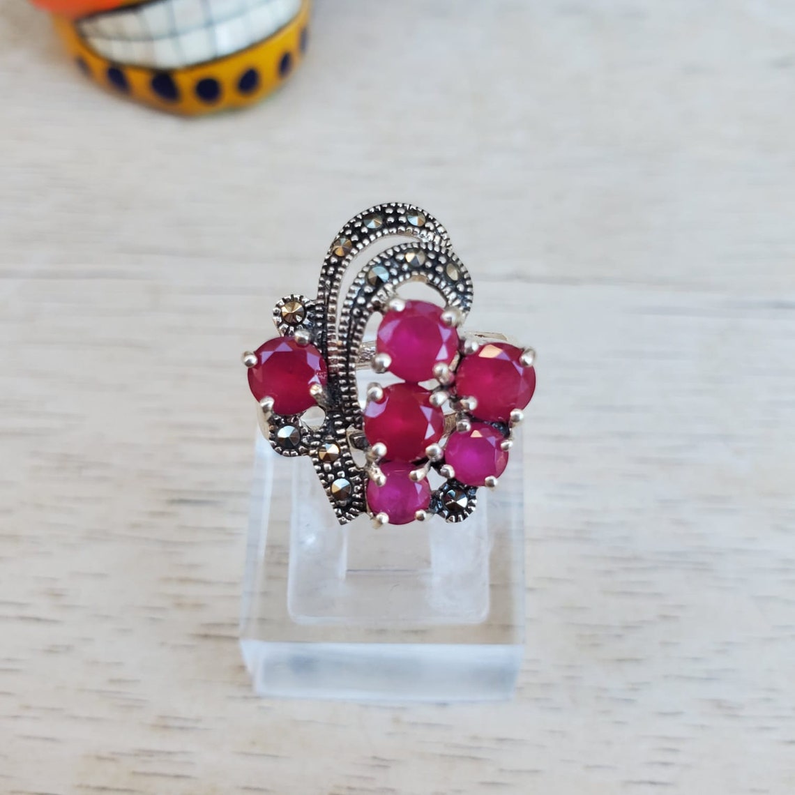 Red Zirconia Ring Sterling Silver 925 pure Sz 7 TAXCO - Etsy España
