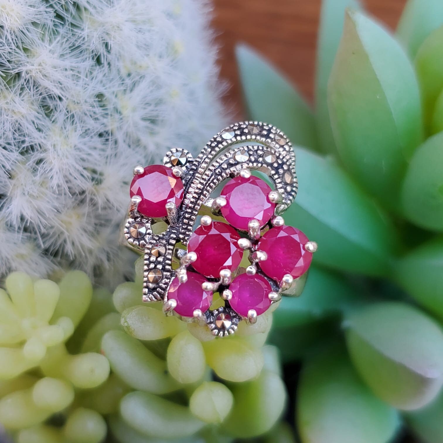 Red Zirconia Ring Sterling Silver 925 pure Sz 7 TAXCO - Etsy España