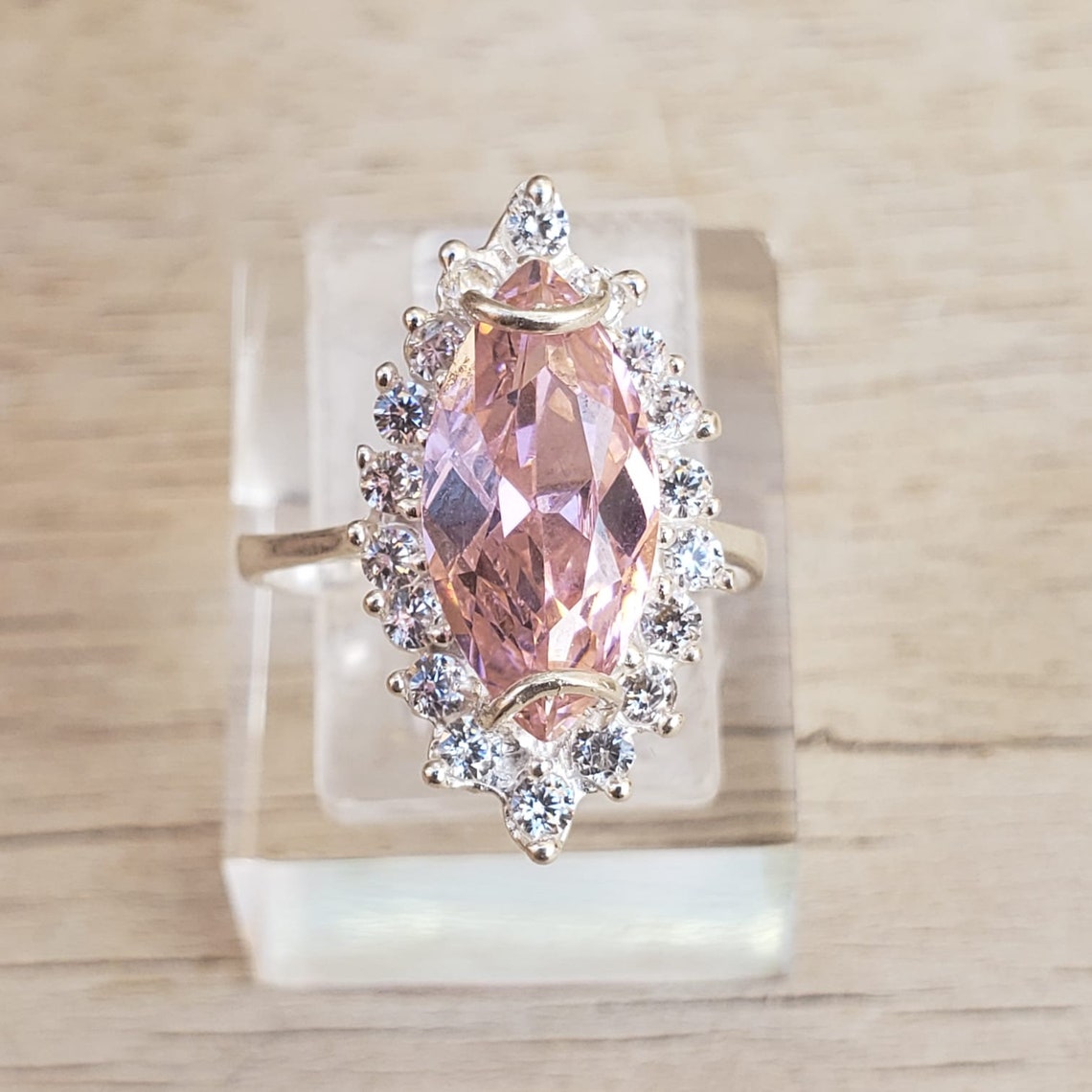 Pink zirconia sterling silver 925 pure ring Sz 7 1/4 TAXCO - Etsy España
