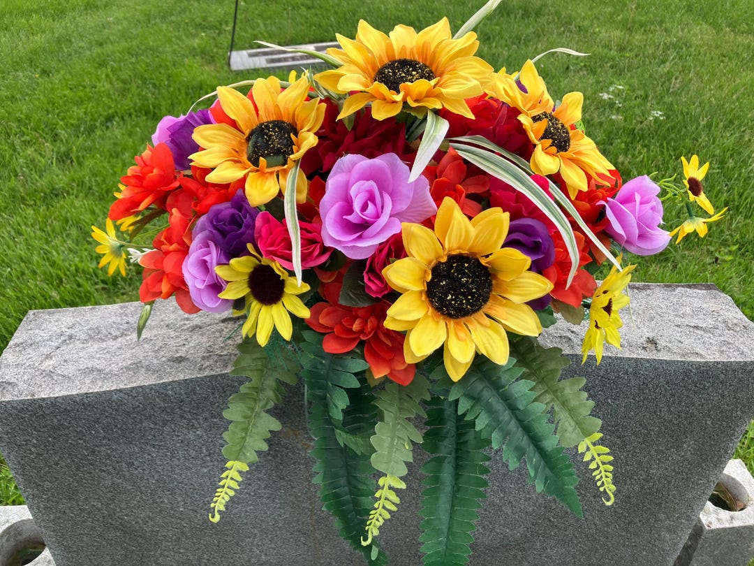 Floral Headstone Saddle - MADE in the USA! A Beautiful Sunflower Floral ...