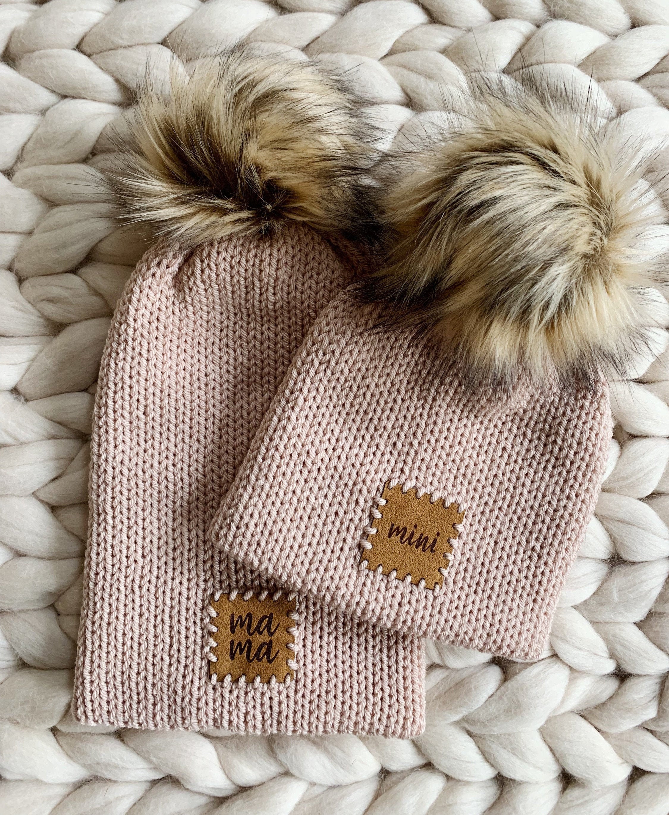 MAMA MINI Beanie Set, Matching Hat Set, Knit Beanie, Mommy and Me ...