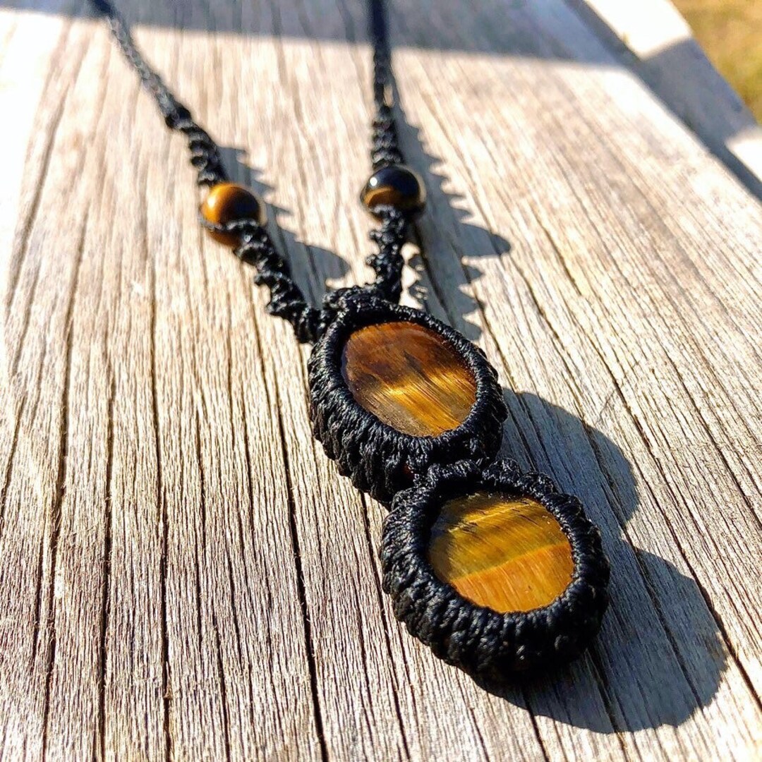 Tigers Eye Duo Talisman Crystal Macrame Necklace | Bohemian | Hippie ...