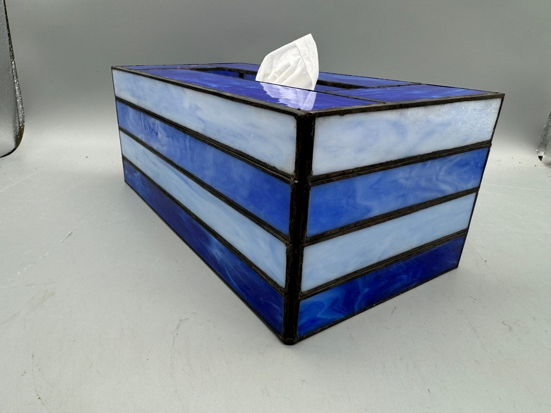 Cobalt Stained Glass Tissue Box Cover - Etsy