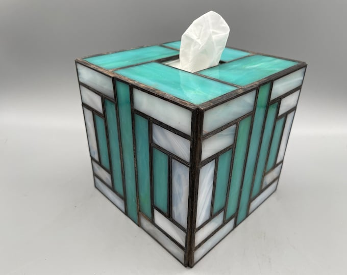 Art Deco Stained Glass Tissue Box Cover - Caribbean Blue - Etsy