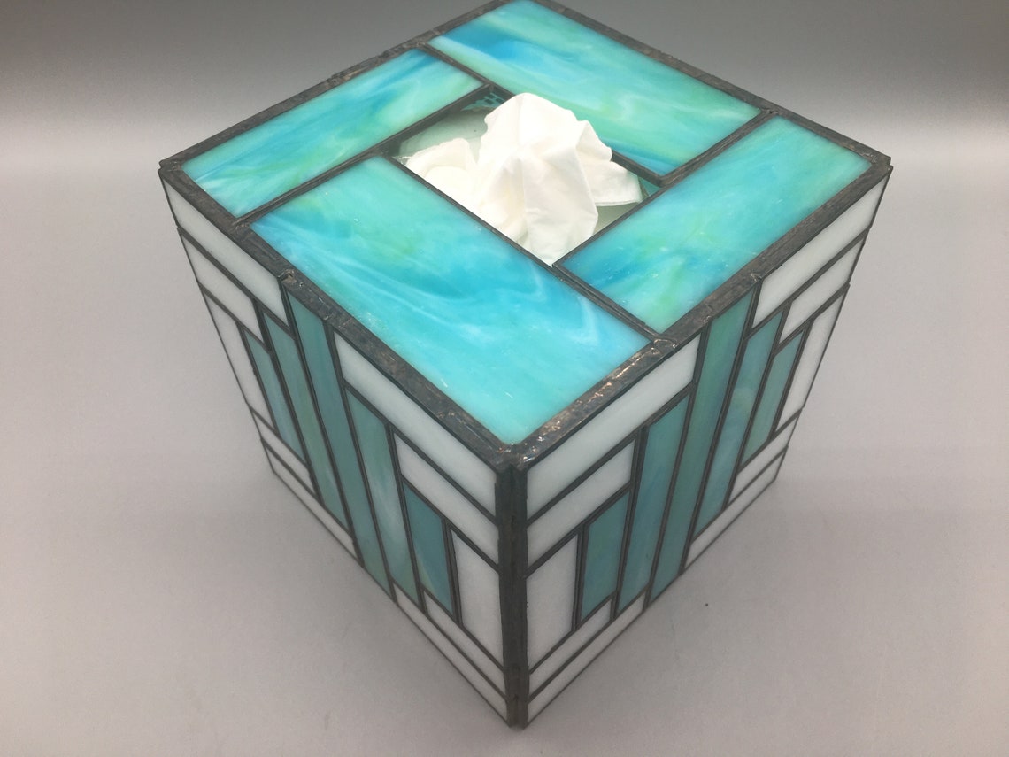 Art Deco Stained Glass Tissue Box Cover Caribbean Blue | Etsy Australia