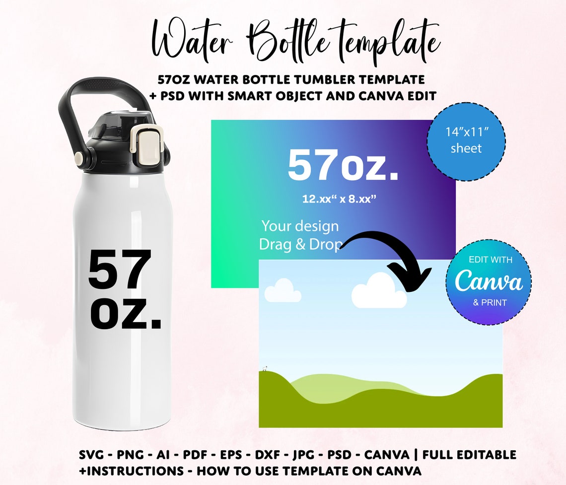 57oz Water Bottle Tumbler Template: Straight Sublimation Design ...