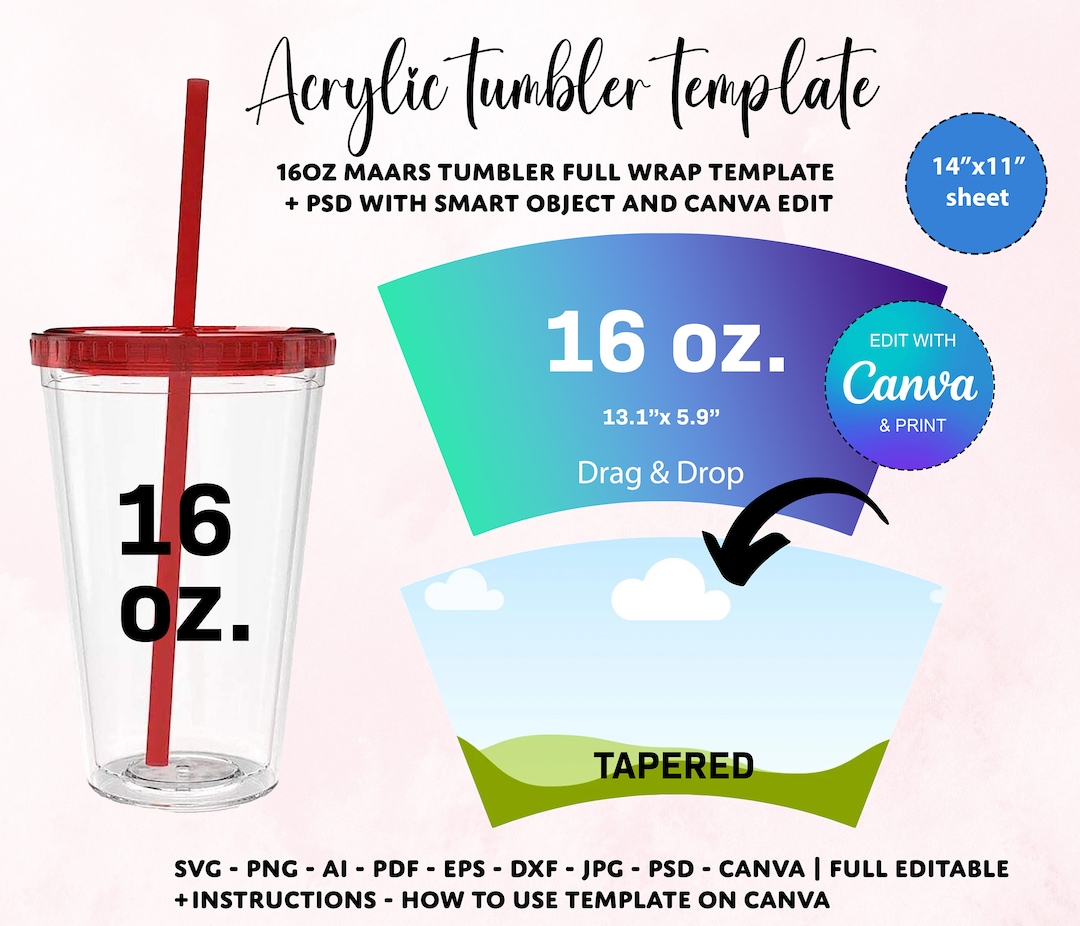 16oz Acrylic Tumbler Template: Full Wrap Design (digital Download) - Etsy