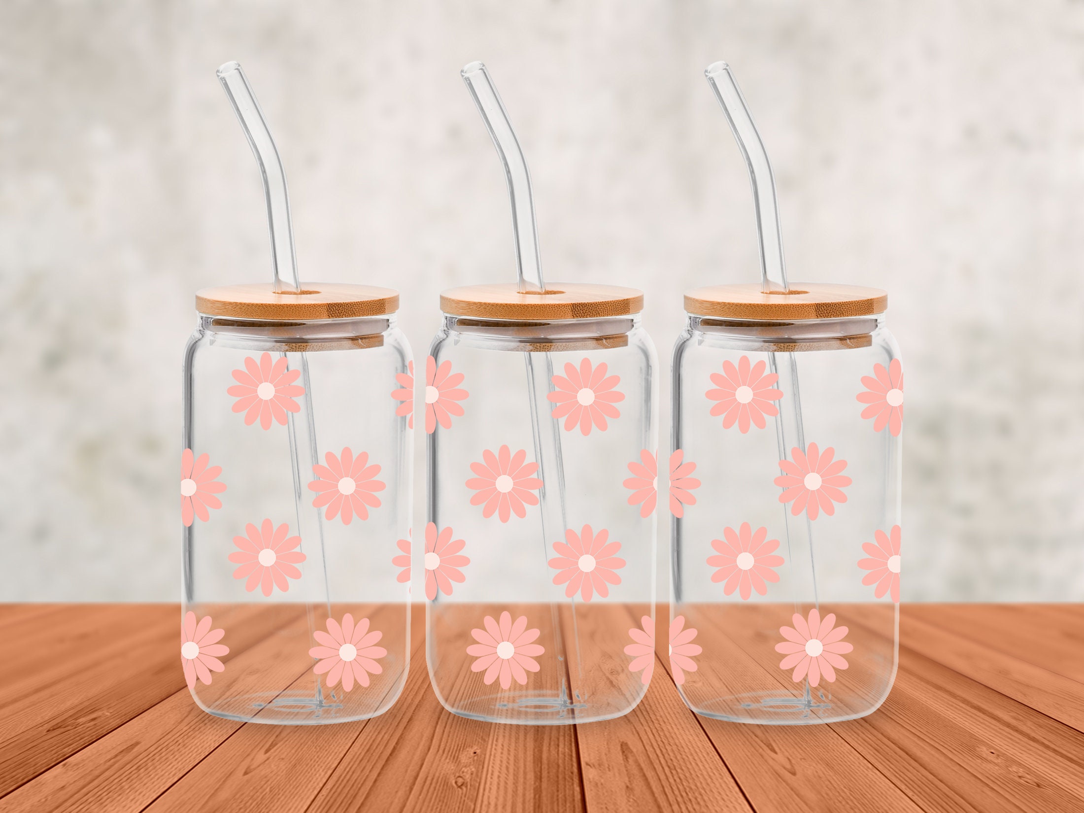 Libbey Boho Daisies Glass Wrap Libbey Glass 16oz SVG Libbey - Etsy