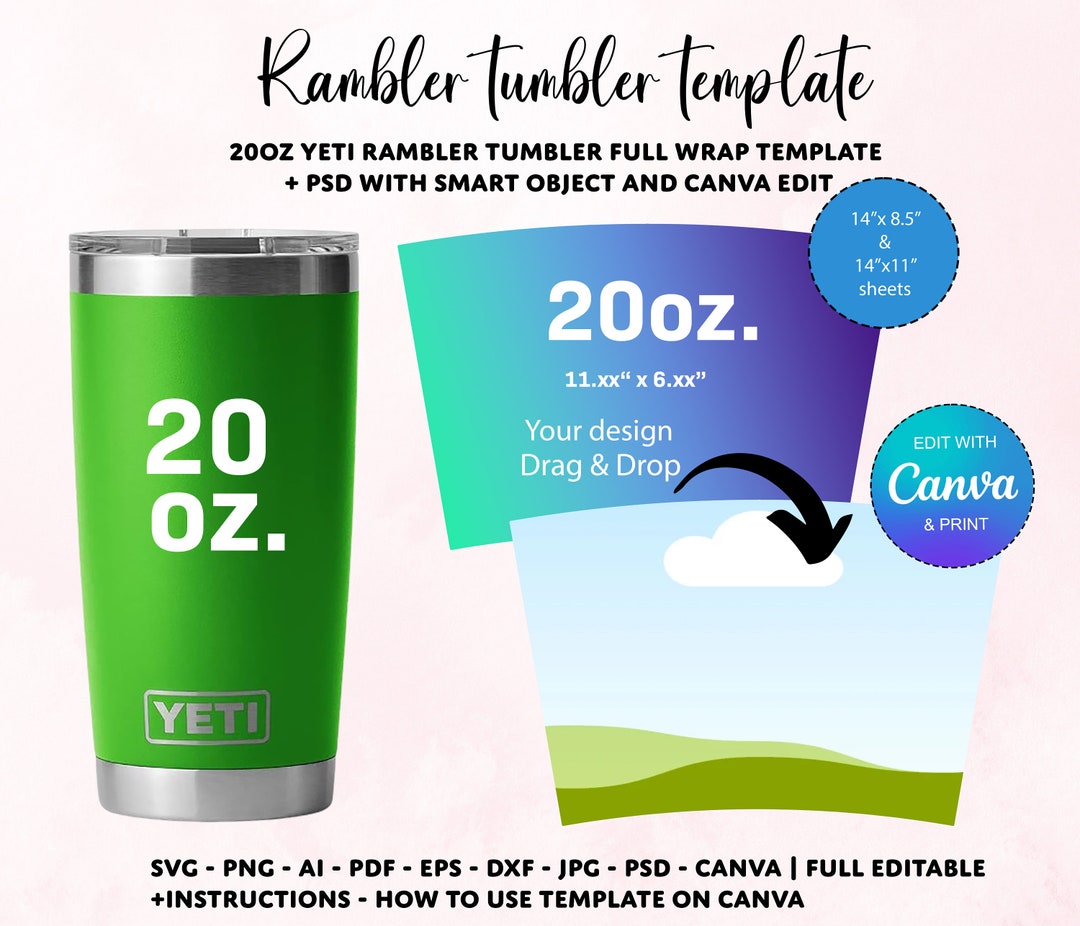 20oz Yeti Rambler Tumbler Template: Canva Sublimation Wrap (digital ...