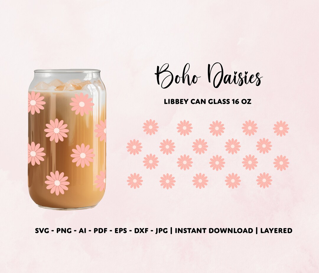 Libbey Boho Daisies Glass Wrap Libbey Glass 16oz SVG Libbey - Etsy