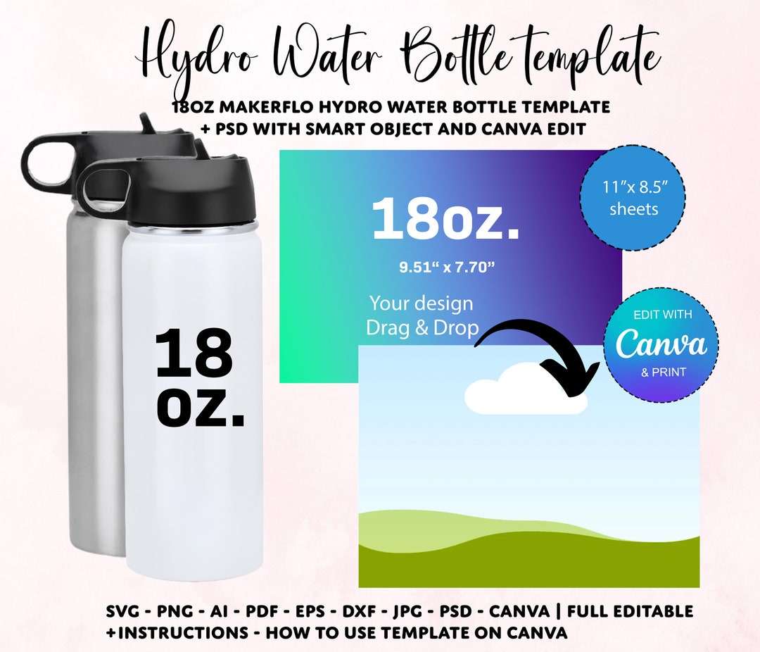 18oz Hydro Water Bottle Tumbler Template: Canva & PSD (digital Download ...