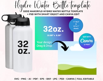 Tumbler Template Svg, 32oz Hydro Water Bottle Template, 32oz Tumbler ...