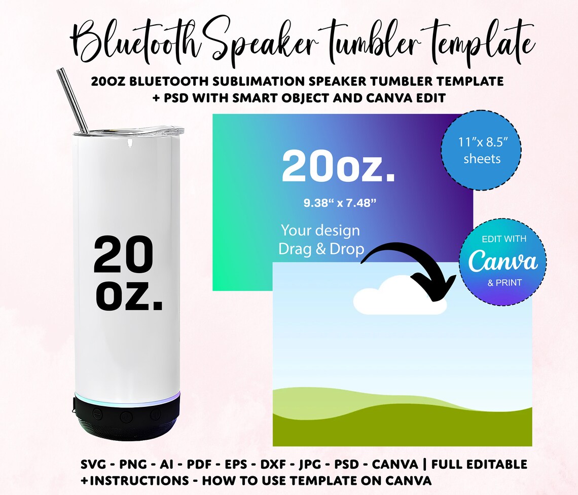 20oz Bluetooth Speaker Tumbler Template: Canva & PSD (digital Download ...