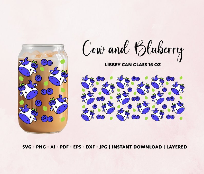 Cow Can Glass Wrap 16oz, Blueberry Fruit Svg, Cow Face Svg, Animal ...