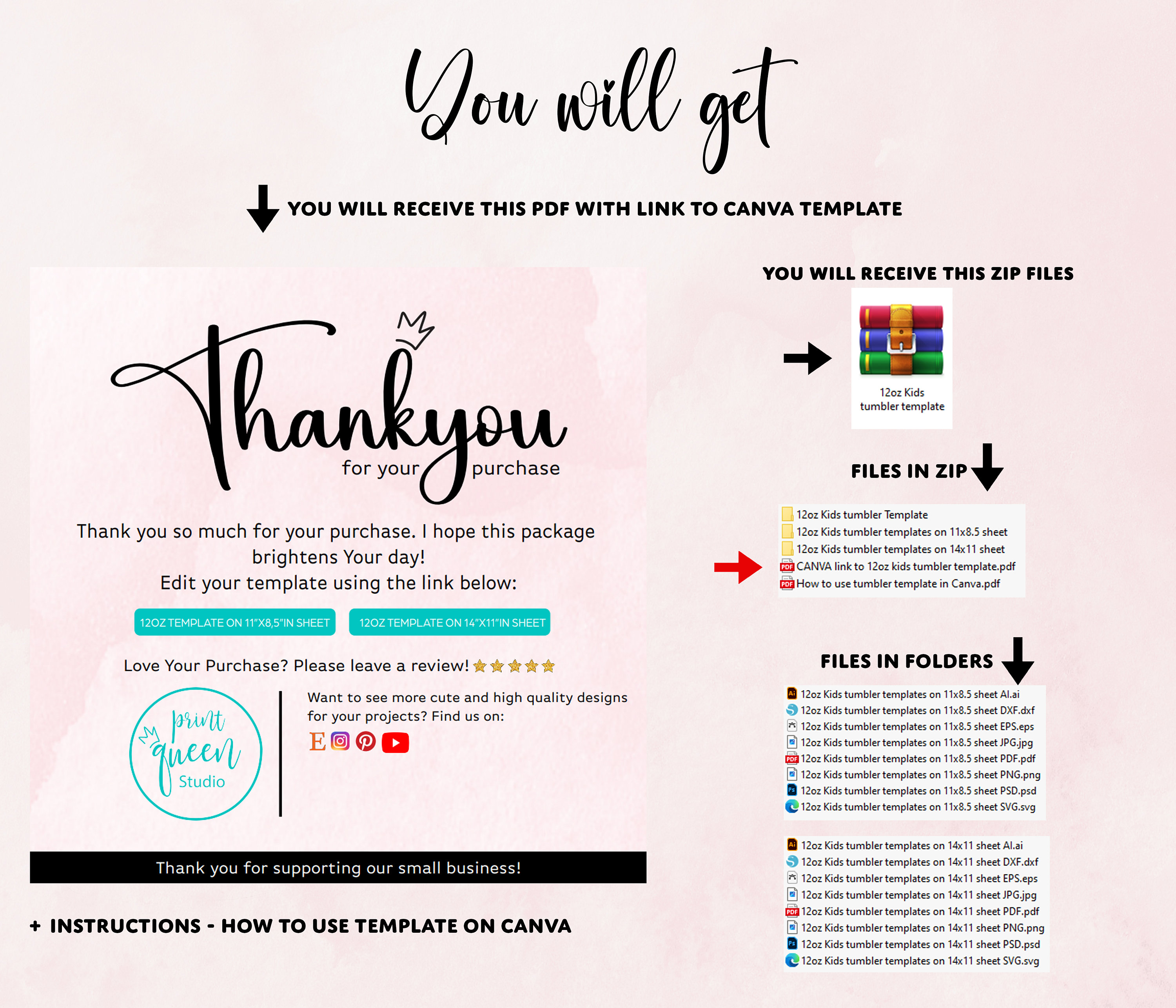 12oz Kids Water Bottle Tumbler Template: Canva Sublimation (digital ...