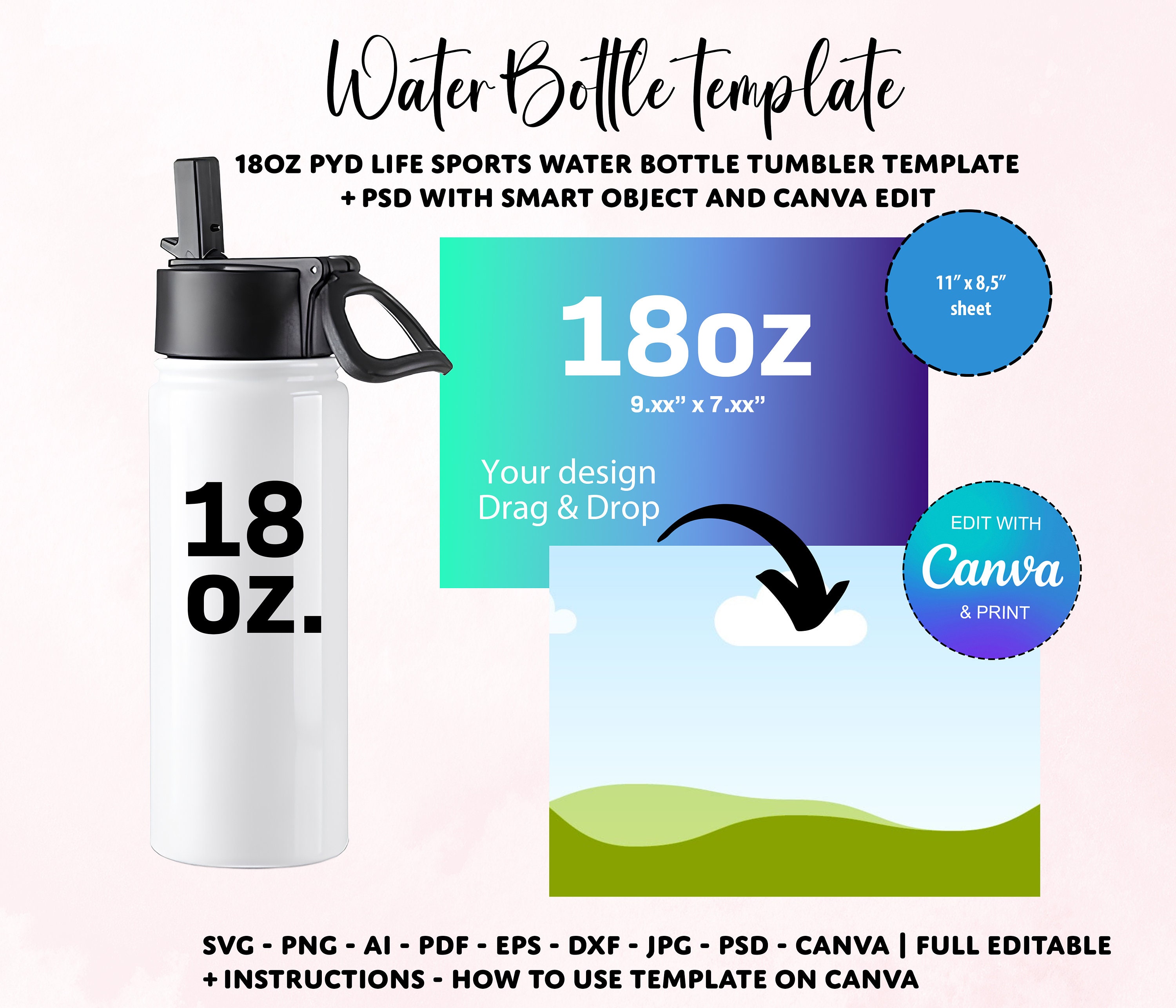 18oz Sports Water Bottle Template, Straight Sublimation Tumbler ...