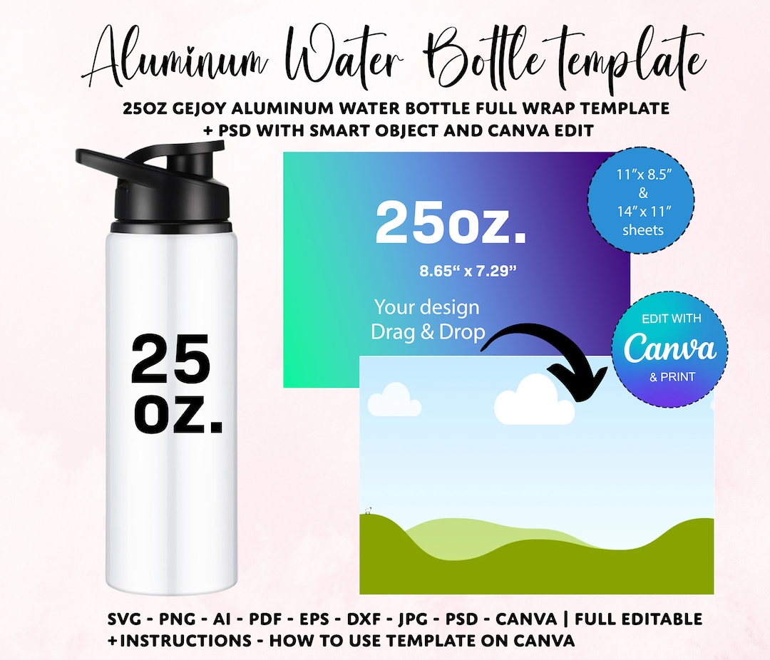 25oz Water Bottle Sublimation Template: Aluminum, SVG PNG, Canva ...