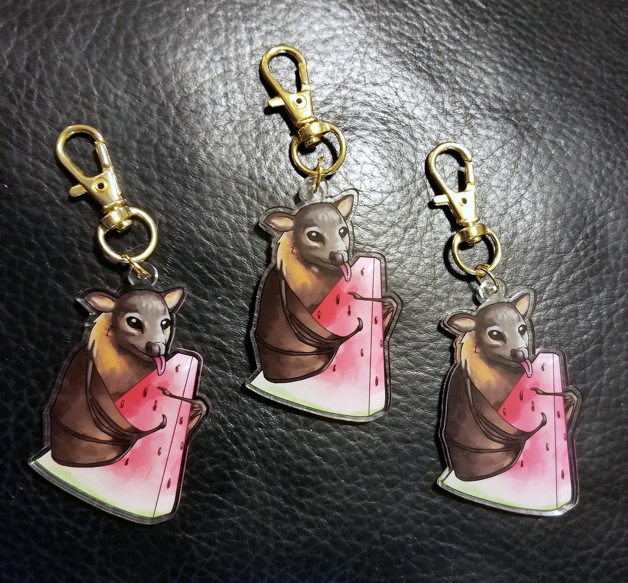 Fruit Bat Eating Watermelon Acrylic Keychain - Double Sided Cute Animal ...