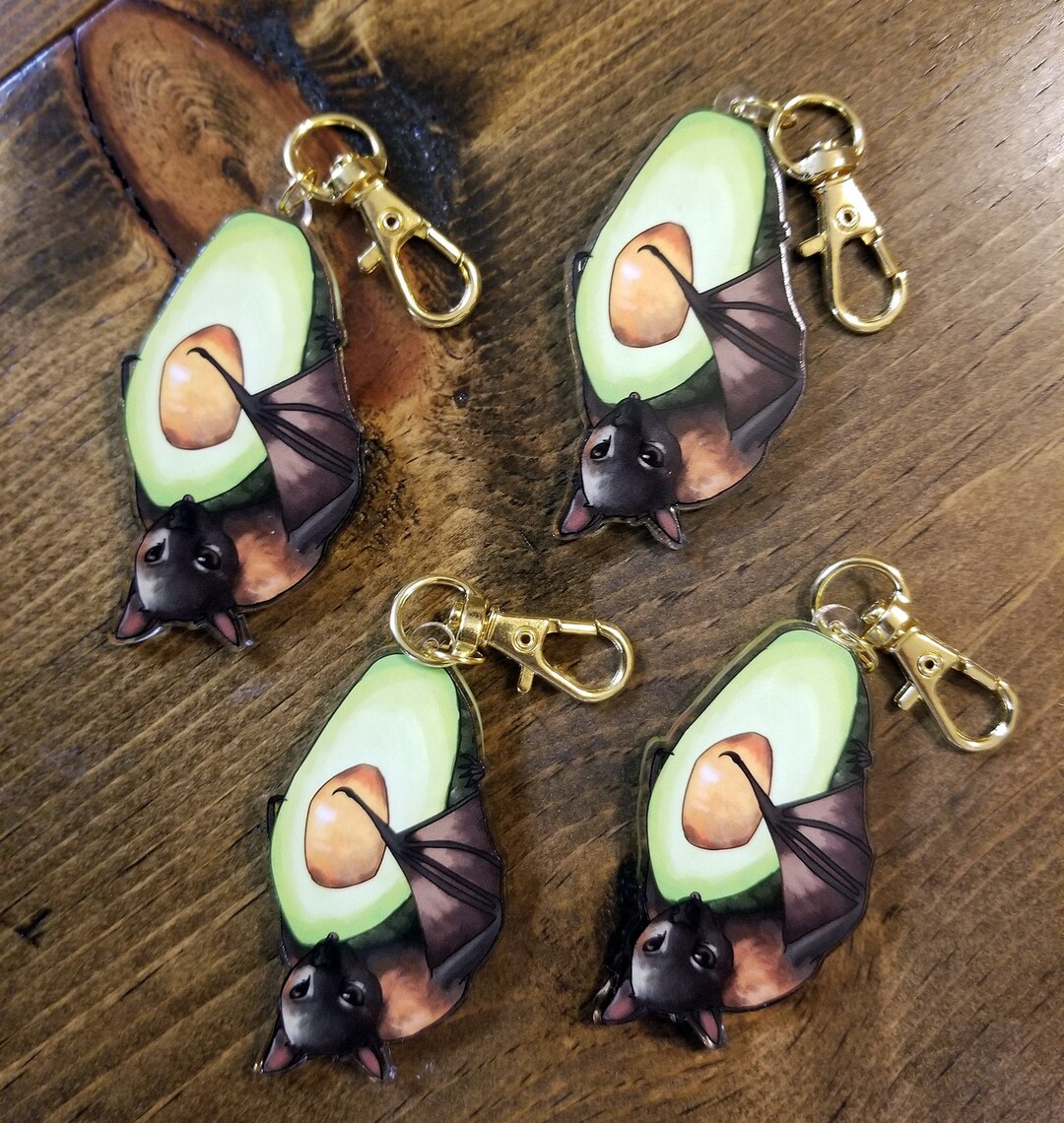 Fruit Bat Eating Avocado Acrylic Keychain - Double Sided Cute Animal ...