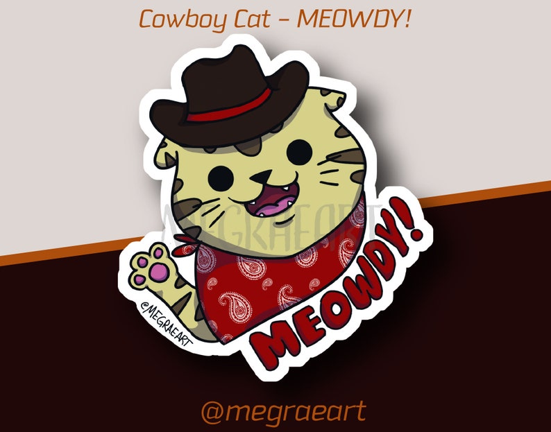 MEOWDY Cowboy Cat Stickers Kawaii Cute Western Cat Printed | Etsy