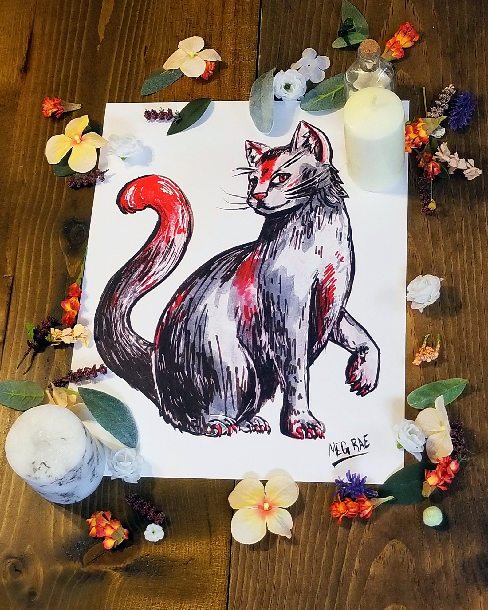 Cat Art Print Ink Marker Drawing Print 11x14 Black Cat - Etsy