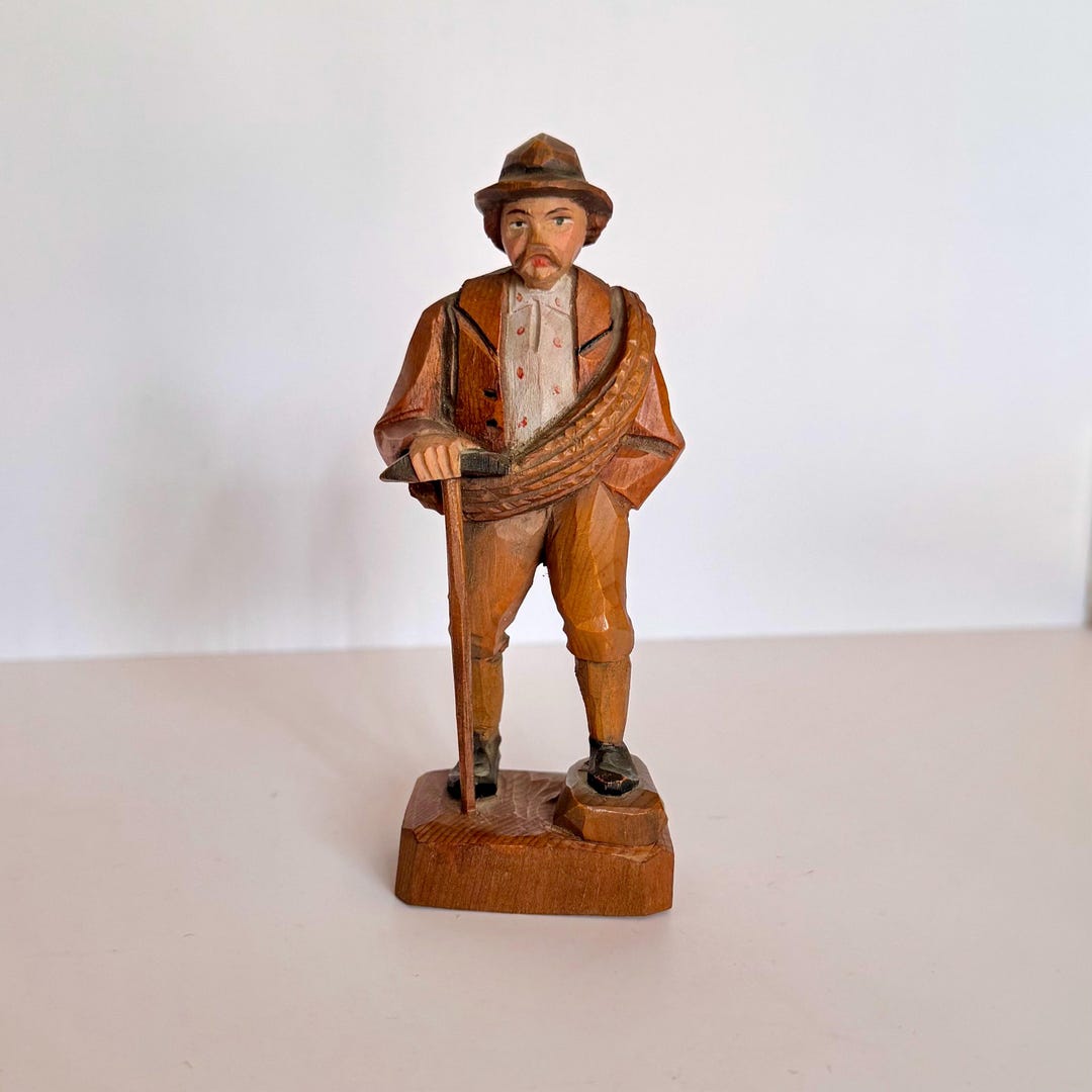 Folk Art Wood Carving of a Climber or Miner - Etsy