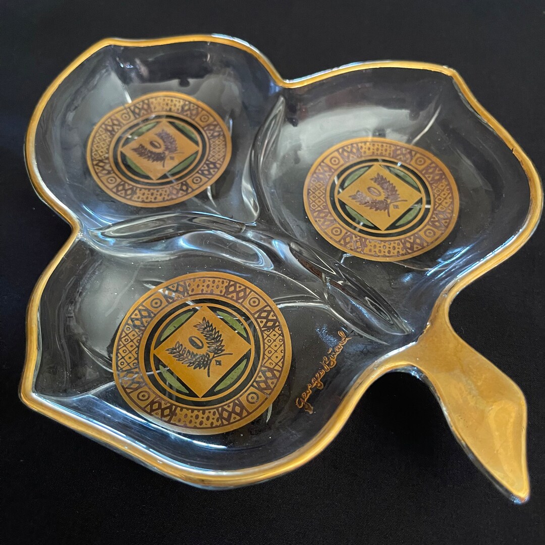 Super Relish Dish by Georges Briard in Leaf Shape and Glass, Gold, and ...