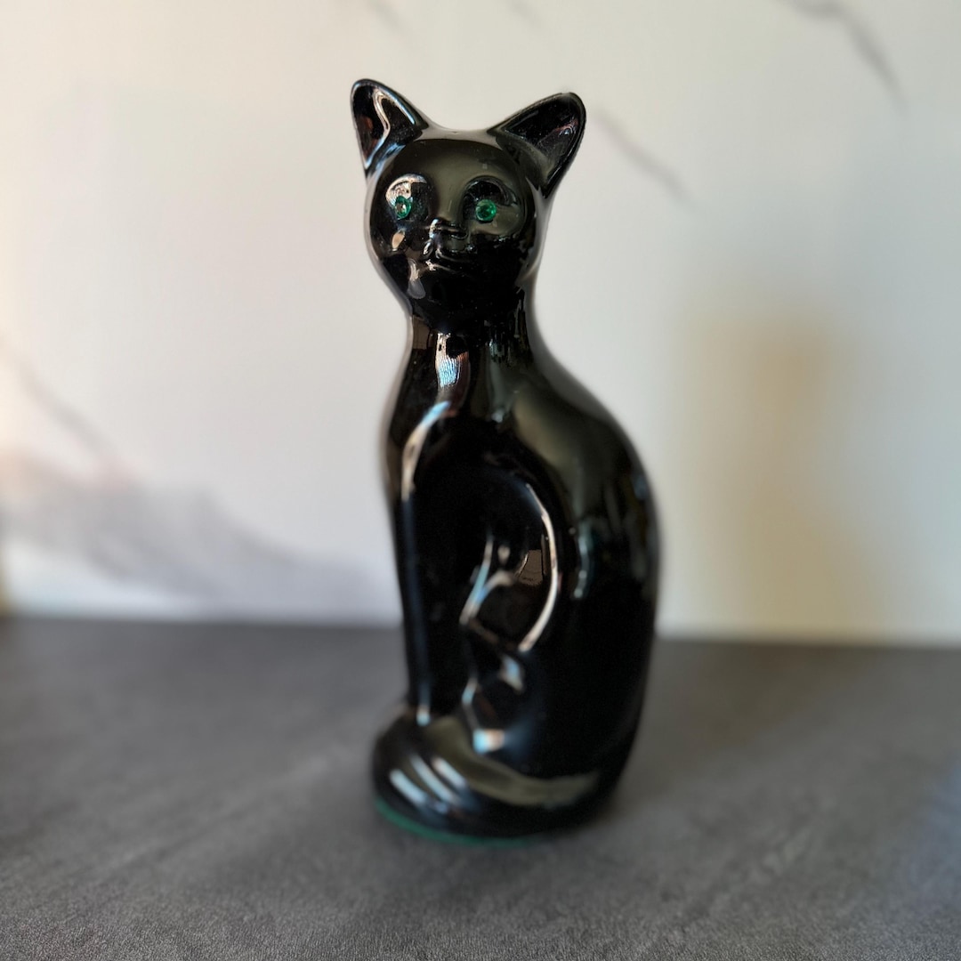 Fabulous MCM Black Cat Ceramic Figurine With Green Rhinestone Eyes - Etsy