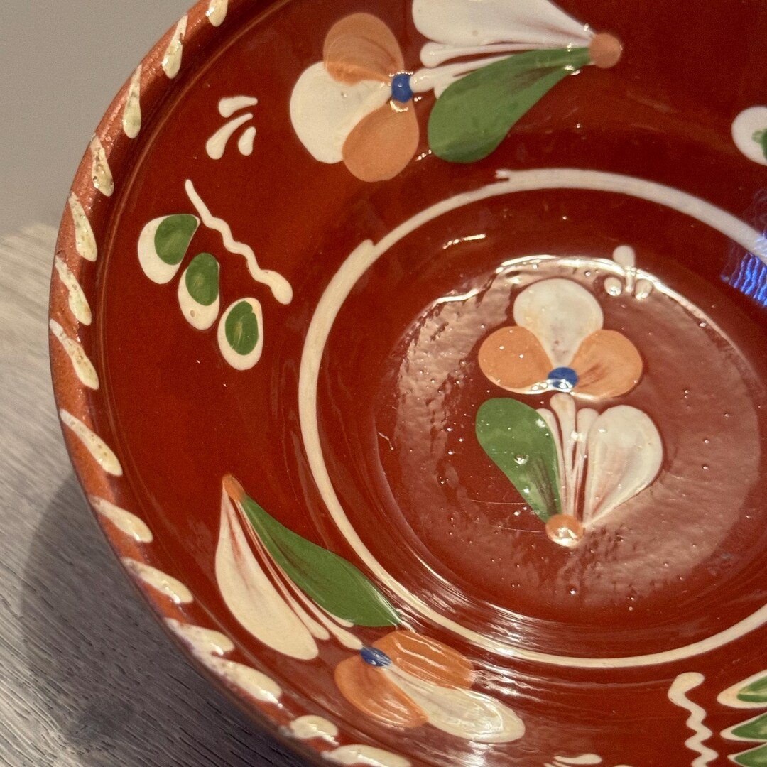 Folk Art Pottery Bowl - Hungarian Arts & Crafts - Authentic Redware ...