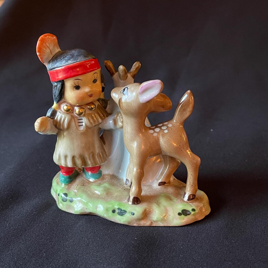 Adorable Kitsch Little Indian Maiden and Her Woodland Deer Friend ...
