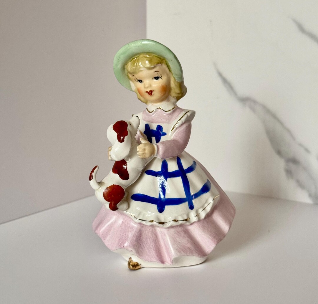 Kitsch Girl Figurine With the Cutest Puppy! Made in Japan - Etsy