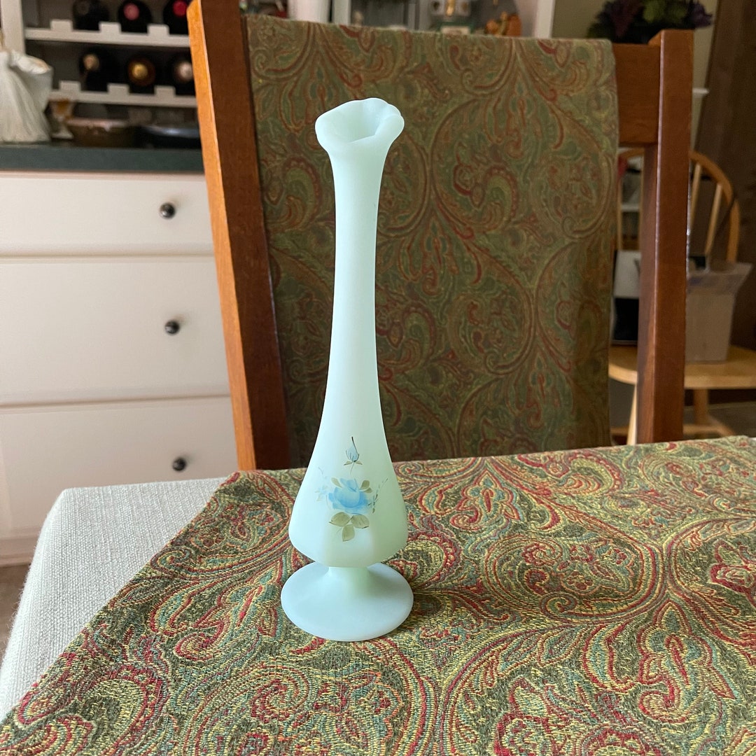 Fenton Satin Glass Swung Vase – Dainty Bud Vase Size - Hand Painted ...