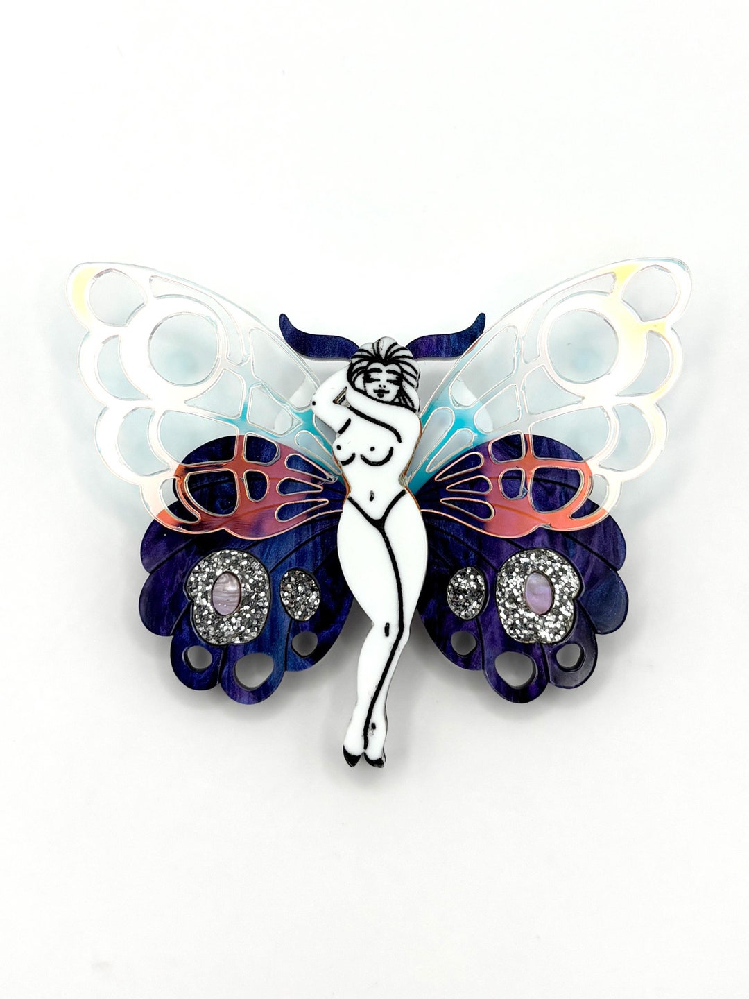 Iridescent Moth Pin up Fairy Girl Brooch Pin - Etsy