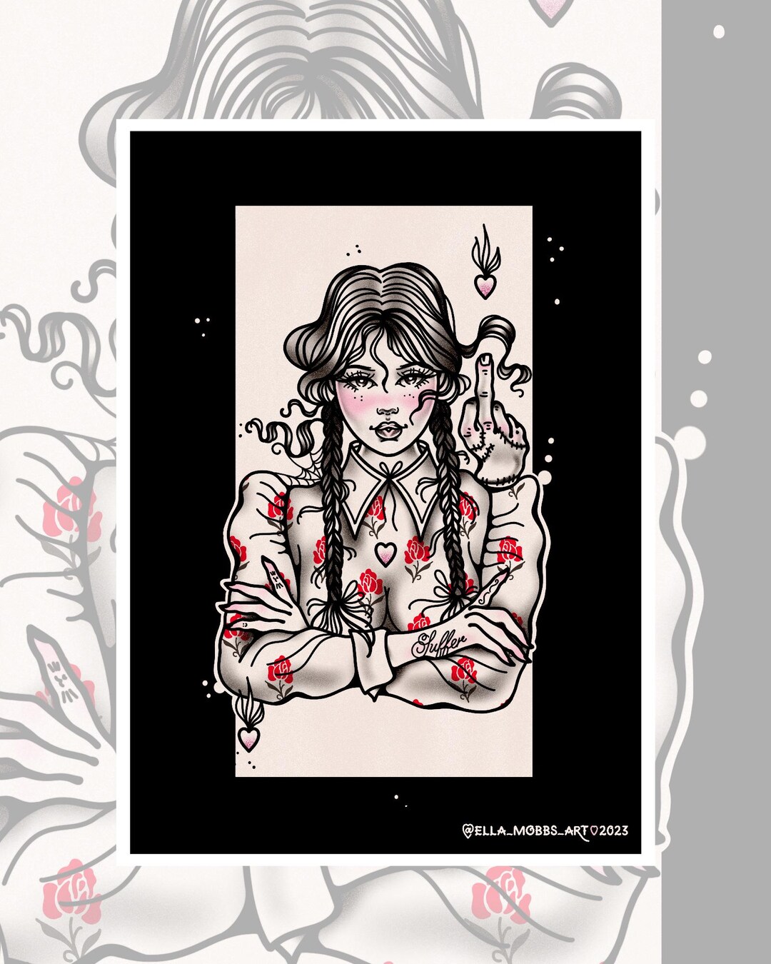 Wednesday Limited Edition Tattoo Flash Print by Ella Mobbs Creep Heart ...