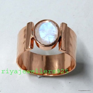 Hammered Copper Ring ,rainbow Moonstone Ring, Solid Copper Jewelry ...