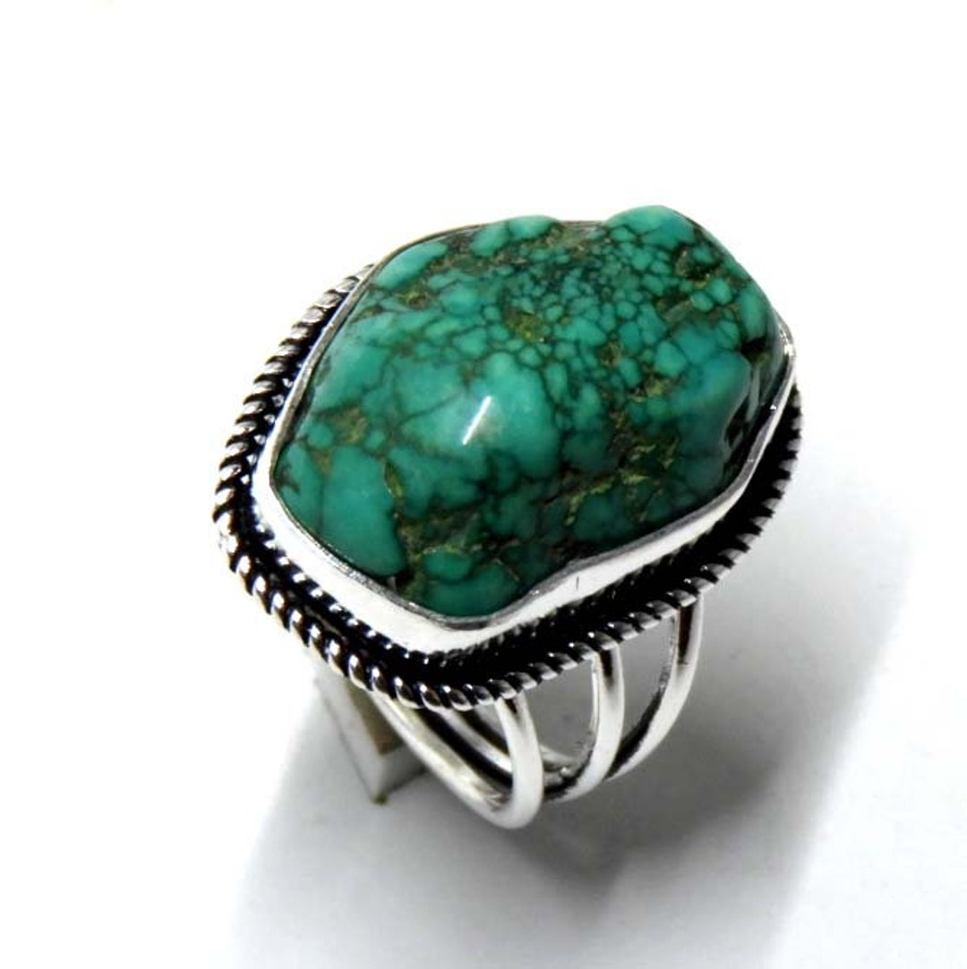 Raw Turquoise Ring, Sterling Silver Rings for Women, Natural Uncut ...